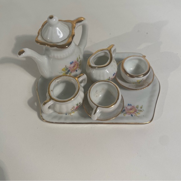 Accents | Porcelain Miniature Tea Set On Matching 4 Porcelain Tray ...